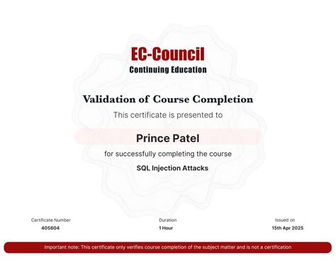 Excited To Share That Ive Successfully Completed The Sql Injection Attacks Certification From