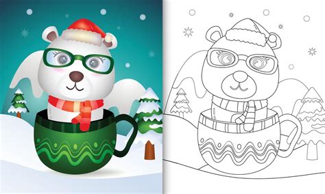 Libro Para Colorear Con Un Simpático Oso Polar Personajes Navideños Con