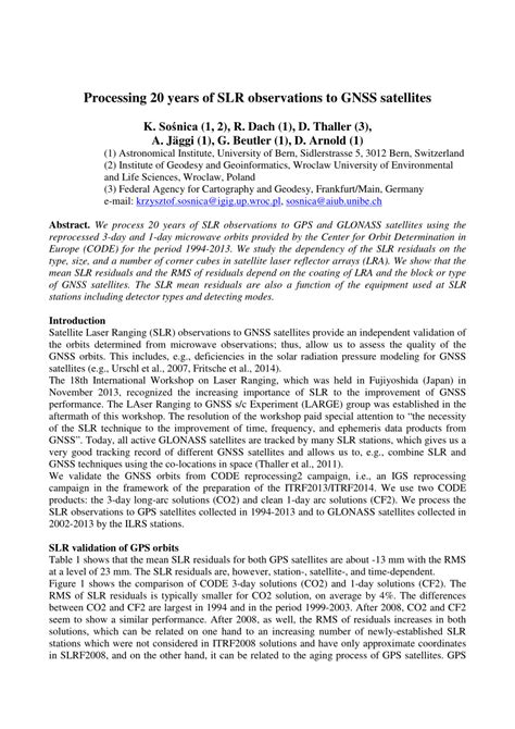 Pdf Processing 20 Years Of Slr Observations To Gnss Satellites