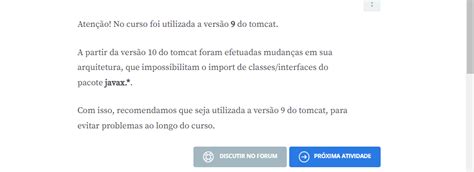 Instrução sobre a versão do Tomcat Java Servlet programação web Java Alura Cursos online