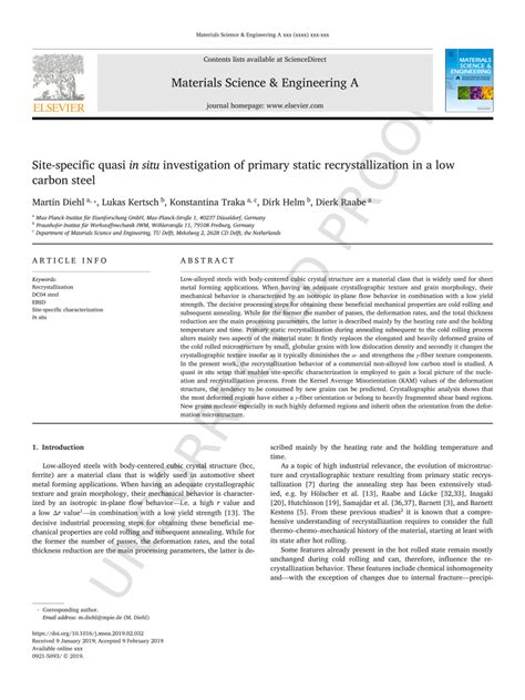 Pdf Site Specific Quasi In Situ Investigation Of Primary Static Recrystallization In A Low
