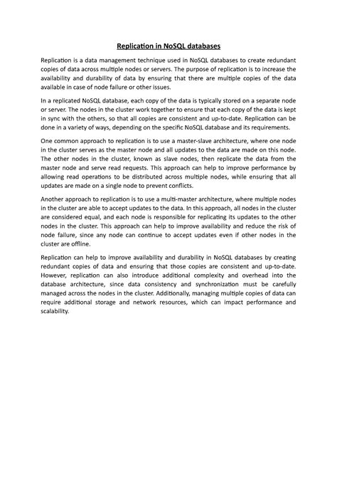 Replication In No Sql Databases Replication In Nosql Databases Replication Is A Data