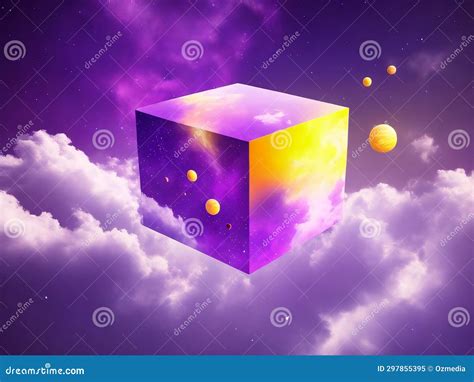 Dreamy Abstract Space With Floating Cube Stock Illustration Illustration Of Pink Soft 297855395
