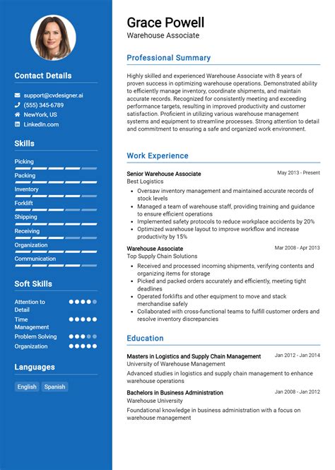 Warehouse Associate Resume Example For 2024 Expert Tips And Templates Cvdesignerai