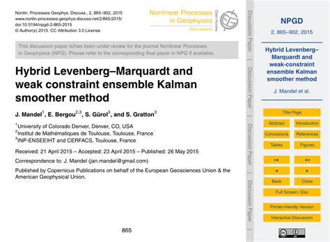 Pdf Hybrid Levenberg Marquardt And Weak Constraint Ensemble Kalman