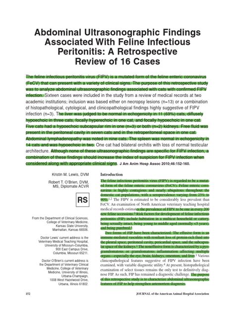 Abdominal Ultrasonographic Findings Associated With Feline Infectious Peritonitis A