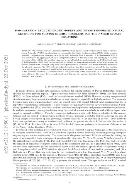 (PDF) POD-Galerkin reduced order models and physics-informed neural networks for solving inverse ...