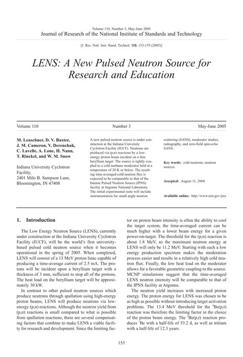 Pdf Lens A New Pulsed Neutron Source For Research And Education