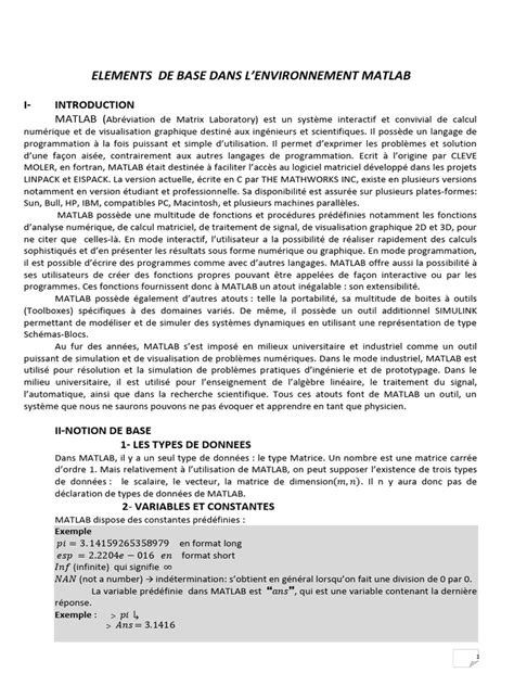 Matlab Chapitre I Matlab Pdf