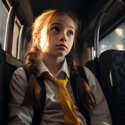 Premium Photo 3d Rendered Portrait Of A Young Girl In School Bus