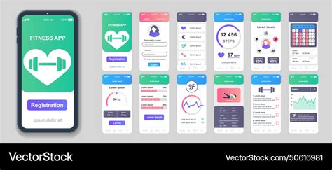 Fitness Mobile App Screens Set For Web Templates Vector Image