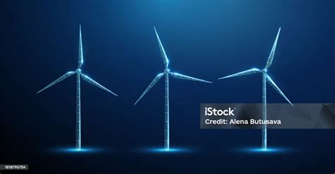추상 파란색 낮은 폴리 풍력 터빈 바람개비의 다른 위치 앞 View 재생 가능 발전 풍력발전기에 대한 스톡 벡터 아트 및 기타 이미지 풍력발전기 풍차 와이어 프레임