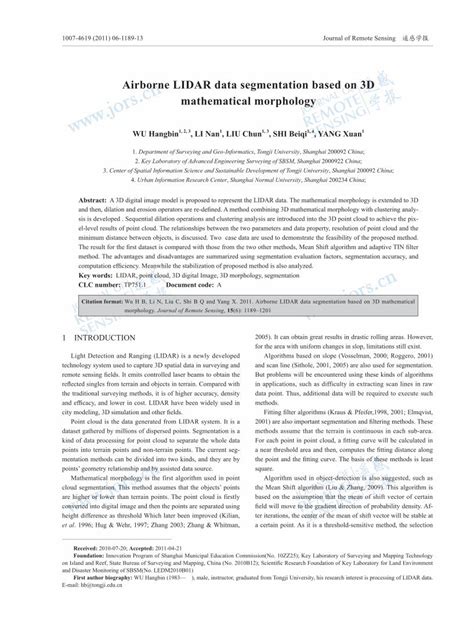 Pdf Airborne Lidar Data Segmentation Based On 3d Mathematical · Key Words Lidar Point