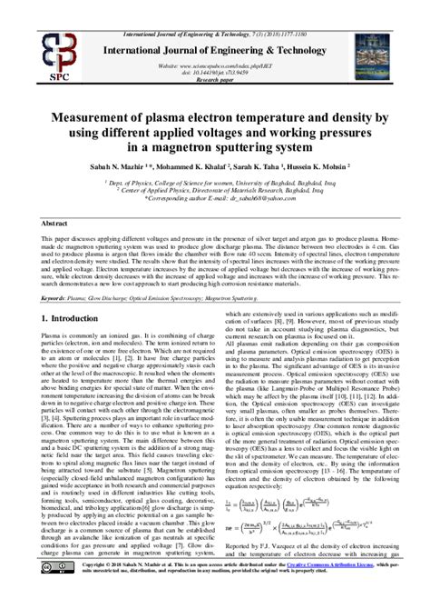 Pdf Measurement Of Plasma Electron Temperature And Density By Using Different Applied Voltages