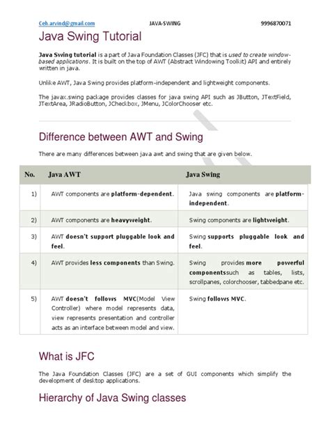 Java Swing Tutorial Difference Between Awt And Swing Pdf Object