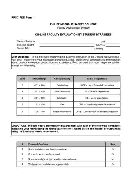 Fdd Form 1 Student Evaluation Pdf Classroom Management Learning