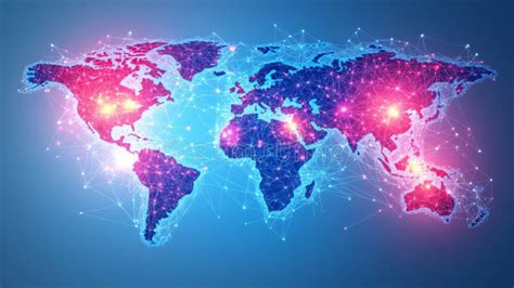 Digital Global Network Map Highlighting Connectivity And Data Flow
