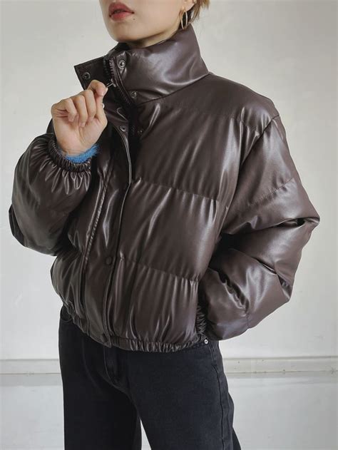 스티머러스 [기간한정sale Brown재입고]가죽 웰론 하이넥 숏 패딩 에코 레더 Pu 점퍼 5color 위시버킷