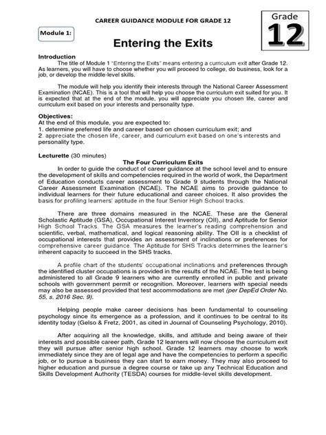 Week 5 7 Quarter 2 Career Guidance Module For Grade 12 Pdf