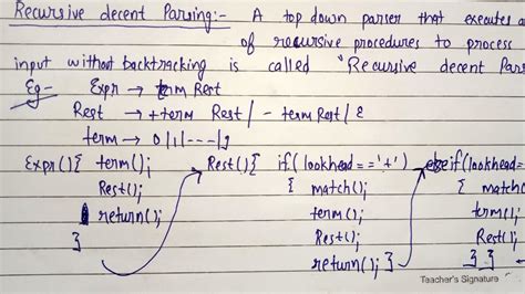 Recursive Decent Parsing Example Lec 3 Compiler Design Youtube