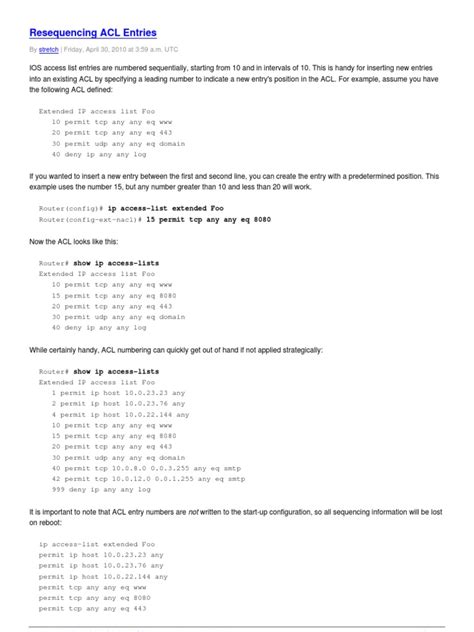 Re Sequencing Acl Entries Pdf Transmission Control Protocol