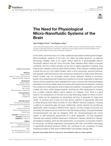 Pdf The Need For Physiological Micro Nanofluidic Systems Of The Brain