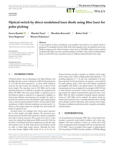 Pdf Optical Switch By Direct Modulated Laser Diode Using Fiber Laser
