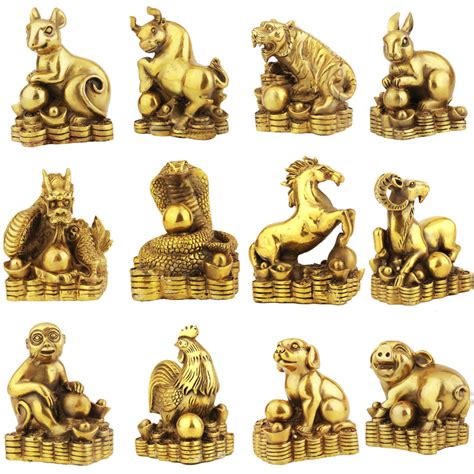 十二生肖属相摆件鼠牛虎兔龙蛇马羊猴鸡狗猪三合生肖黄铜铸造铜器虎窝淘