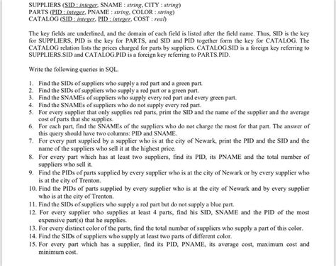 Solved Suppliers Sid Integer Sname String City