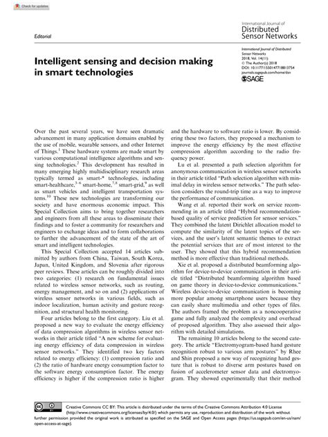 Pdf Intelligent Sensing And Decision Making In Smart Technologies
