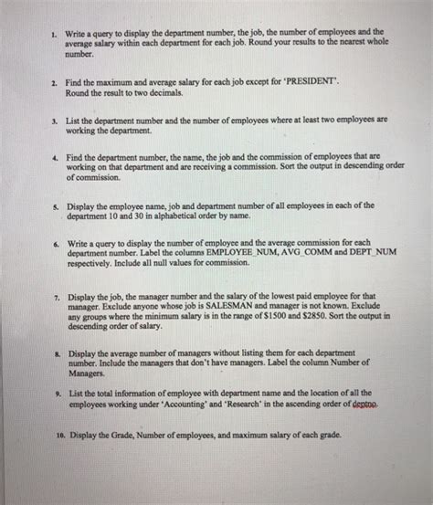 Solved I Need Help In Writing SQL To Every Query Chegg