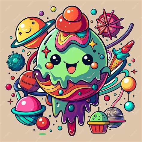 Cute Kawaii Blob And Swirl Ice Cream In Surreal World White Background Vector Illustration