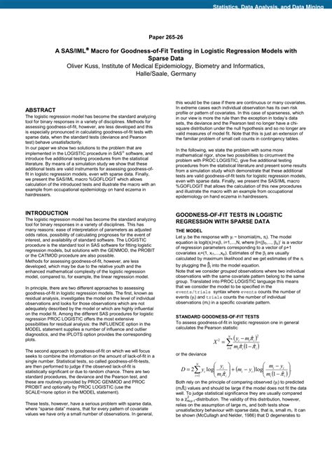 Pdf A Sasiml Macro For Goodness Of Fit Testing In Logistic