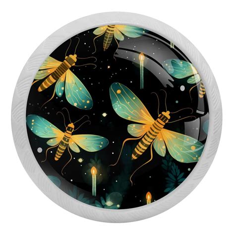 Firefly Insect Pattern 4pcs Cabinet Knobs Pulls Fluorescent Drawer