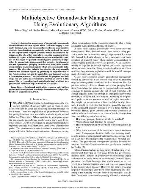 Pdf Multiobjective Groundwater Management Using Evolutionary Algorithms