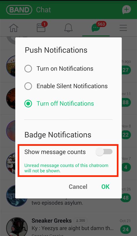 how to hide the badge count of unread chats band blog