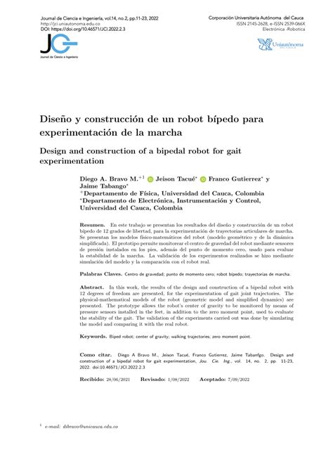 Pdf Design And Construction Of A Bipedal Robot For Gait Experimentation