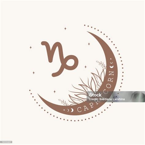 점성술 염소 자리 조디악 표지판입니다 보헤미안 미니멀리스트 스타일의 별자리 아이콘입니다 신비한 벡터 그림입니다 영적 타로 카드 손으로 그린 마술 빈티지 로고 고풍스런에 대한