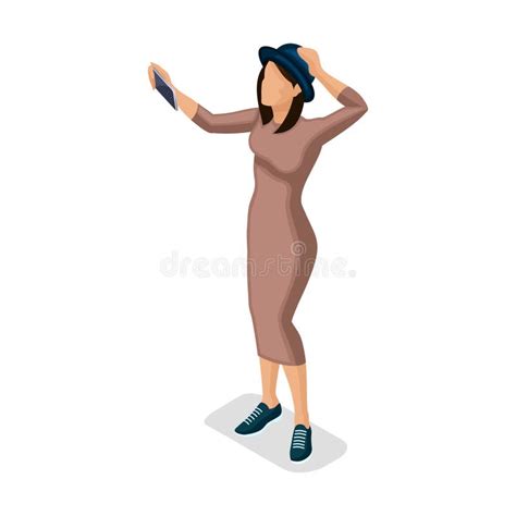 Isometric Girl Young People Gadgets Stock Vector Illustration Of Phone Online 136157588