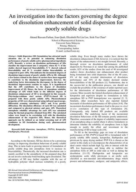 Pdf An Investigation Into The Factors Governing The Degree Of Dissolution Enhancement Of Solid