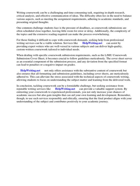 Ljmu Coursework Submission Cover Sheet Pdf