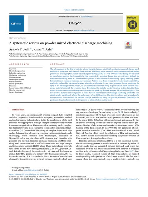 Pdf A Systematic Review On Powder Mixed Electrical Discharge Machining