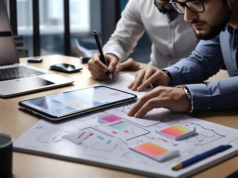 Close Up Ux Developer And Ui Designer Use Augmented Reality Brainstorming Premium Ai Generated