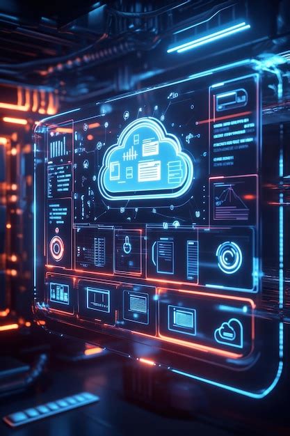 Cloud File Integration An Advanced Glowing Holographic Interface Displaying Cloud File Premium