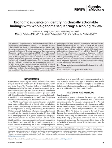 Pdf Economic Evidence On Identifying Clinically Actionable Findings