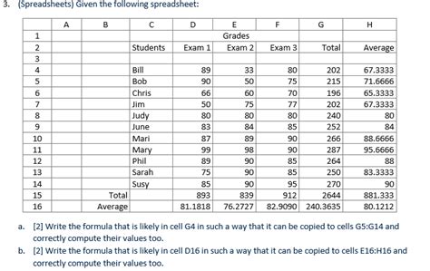 solved 3 spreadsheets given the following spreadsheet a