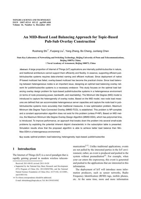 Pdf An Mid Based Load Balancing Approach For Topic Based Pub Sub