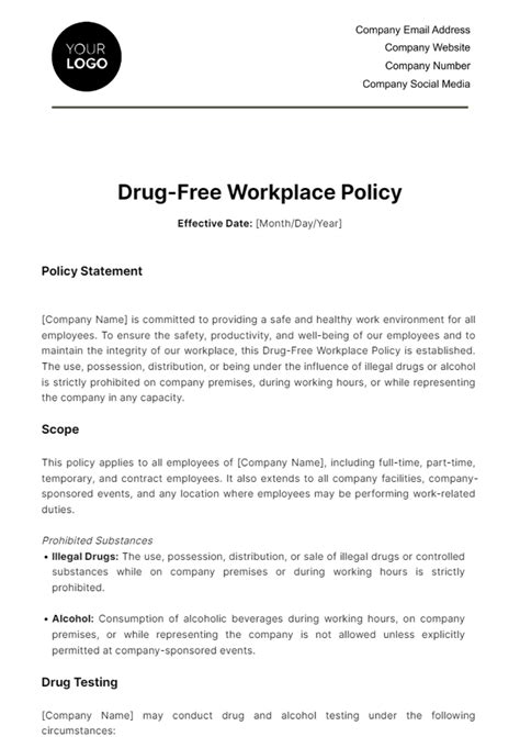 Free Drug Free Workplace Policy Hr Template To Edit Online