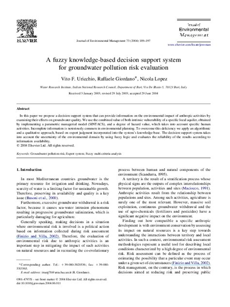 pdf a fuzzy knowledge based decision support system for groundwater