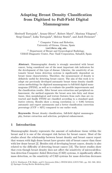 Pdf Adapting Breast Density Classification From Digitized To Full Field Digital Mammograms